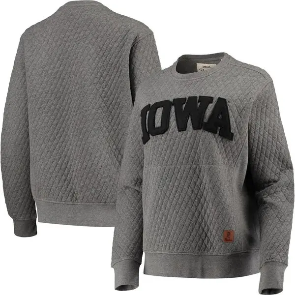 PRESSBOX Iowa Hawkeyes Quilted Pullover Sweatshirt - Heather Gray