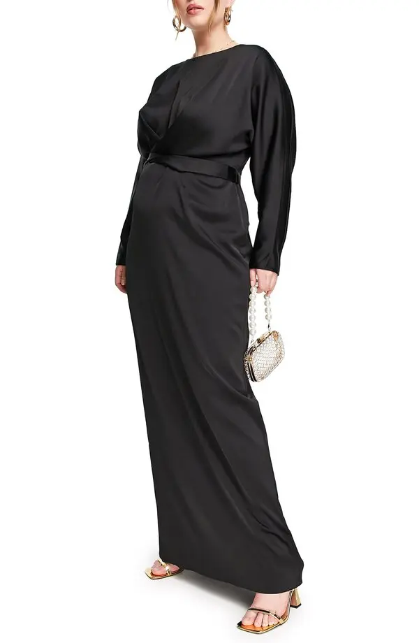 Asos Curve Long Sleeve Satin Maxi Dress