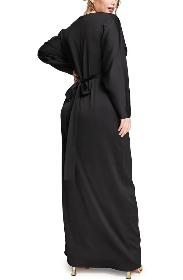 Asos Curve Long Sleeve Satin Maxi Dress