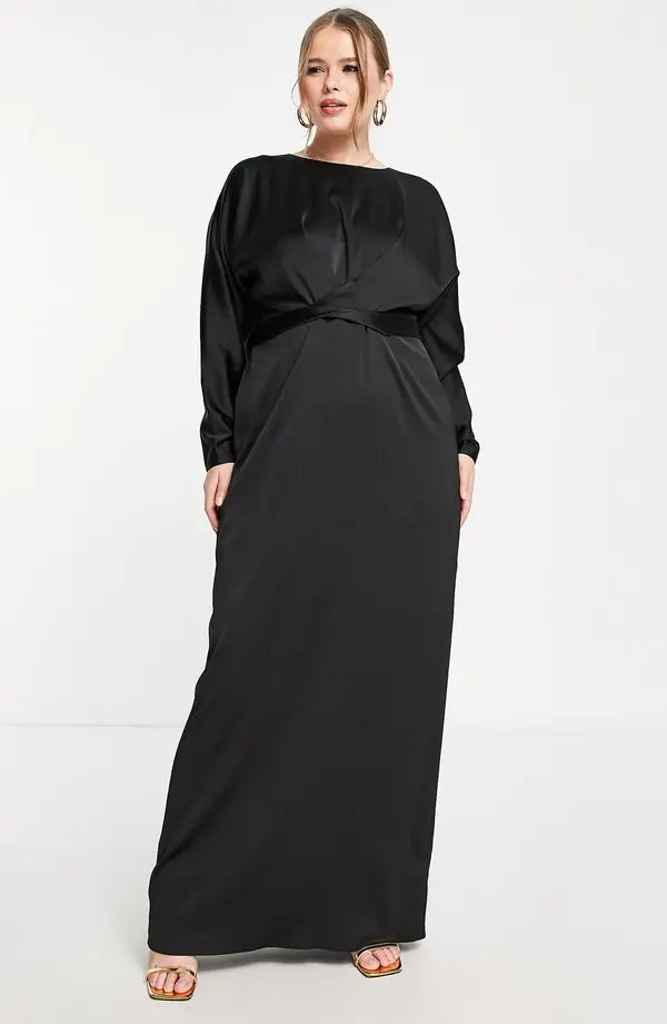 Asos Curve Long Sleeve Satin Maxi Dress