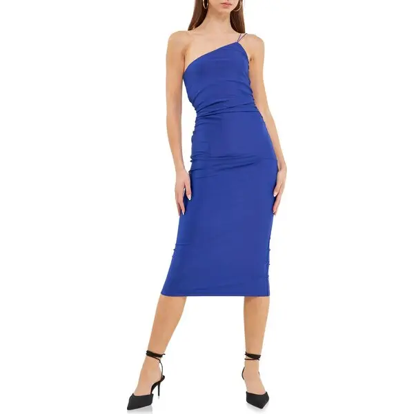 GREY LAB Ruched One-shoulder Sheath Dress - Royal Blue