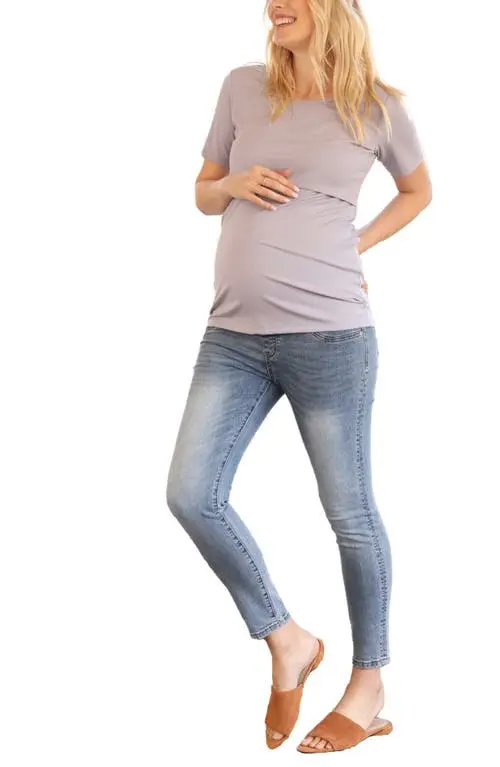 ANGEL MATERNITY Crop Skinny Jeans - Light Blue