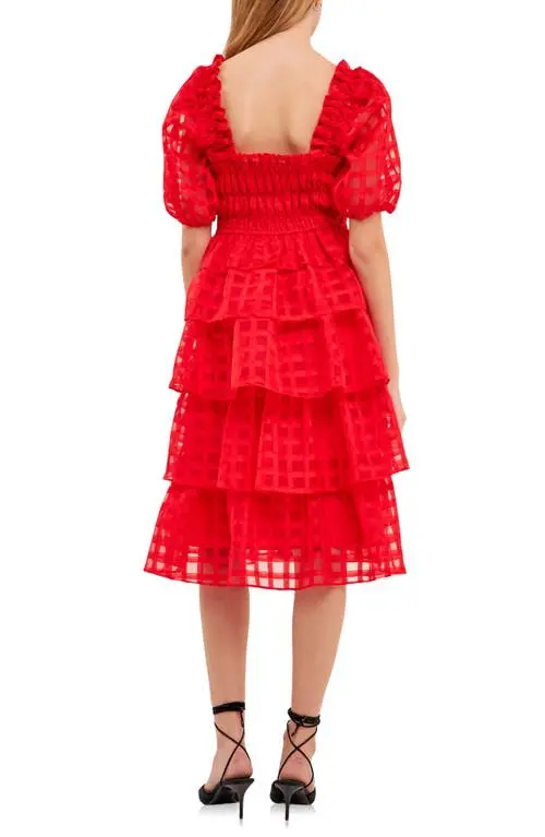 English Factory Grid Pattern Ruffle Dress