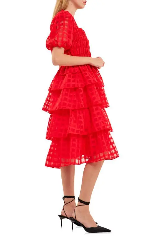 English Factory Grid Pattern Ruffle Dress