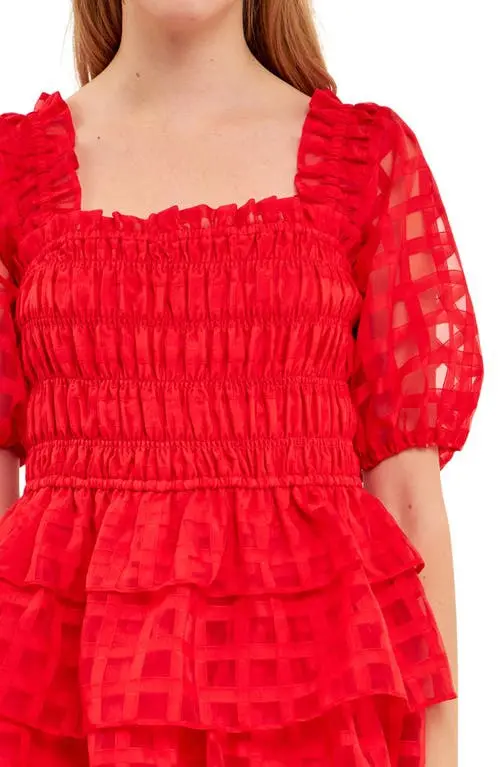 English Factory Grid Pattern Ruffle Dress