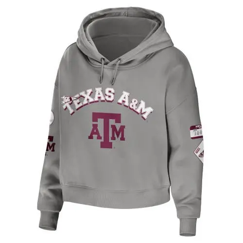WEAR BY ERIN ANDREWS Texas A&m Aggies Mixed Media Cropped Pullover Hoodie