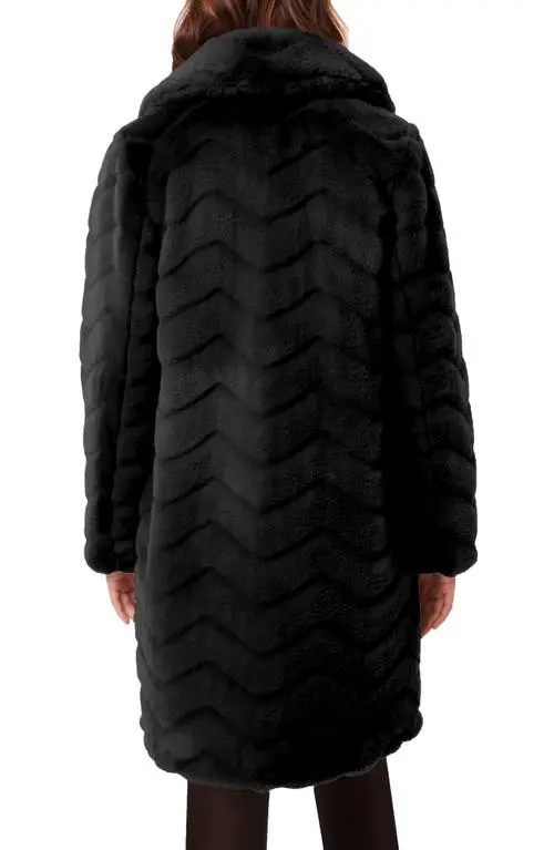 Bernardo Faux Fur Chevron Coat - Black