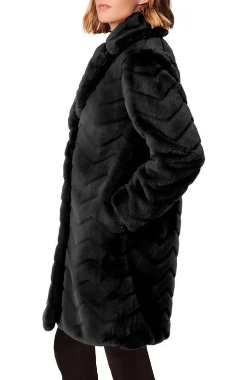Bernardo Faux Fur Chevron Coat - Black