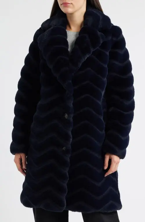 Bernardo Faux Fur Chevron Coat - Navy
