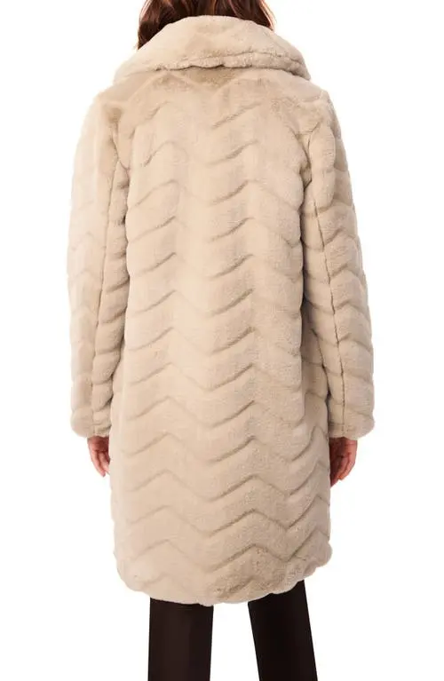 Bernardo Faux Fur Chevron Coat - Tan