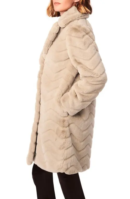 Bernardo Faux Fur Chevron Coat - Tan