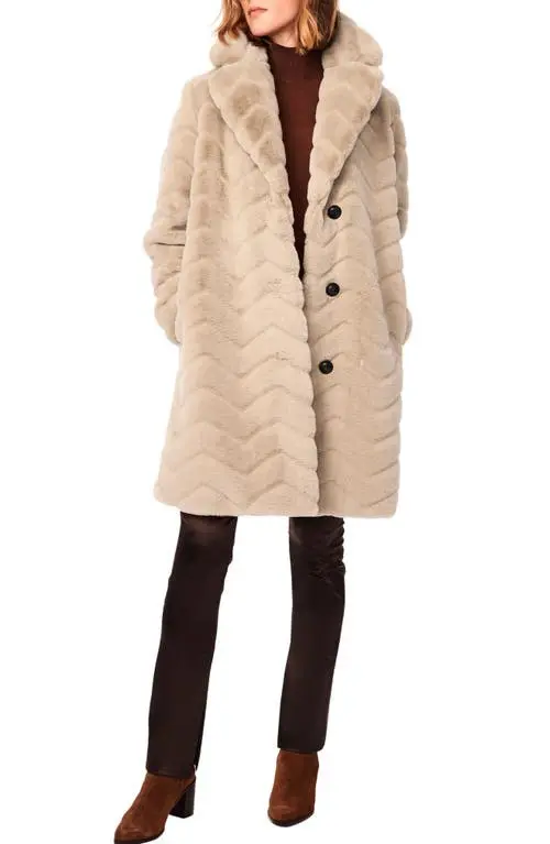 Bernardo Faux Fur Chevron Coat - Tan