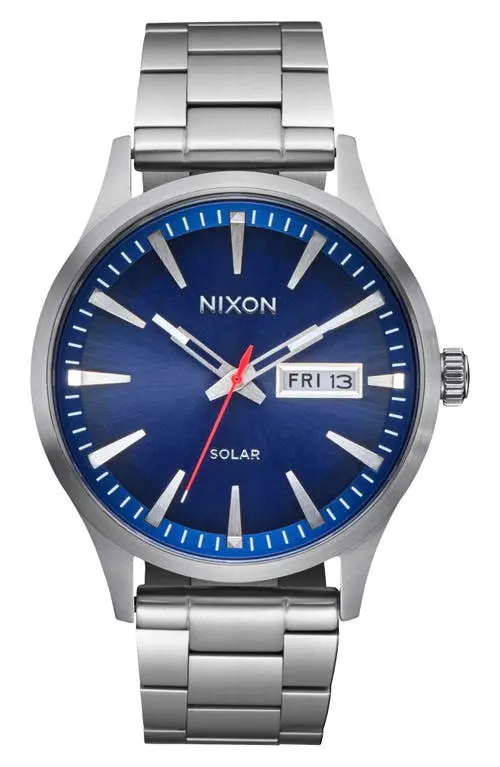 Nixon Sentry Solar Stainless Steel Strap Watch - Navy Sunray/silver
