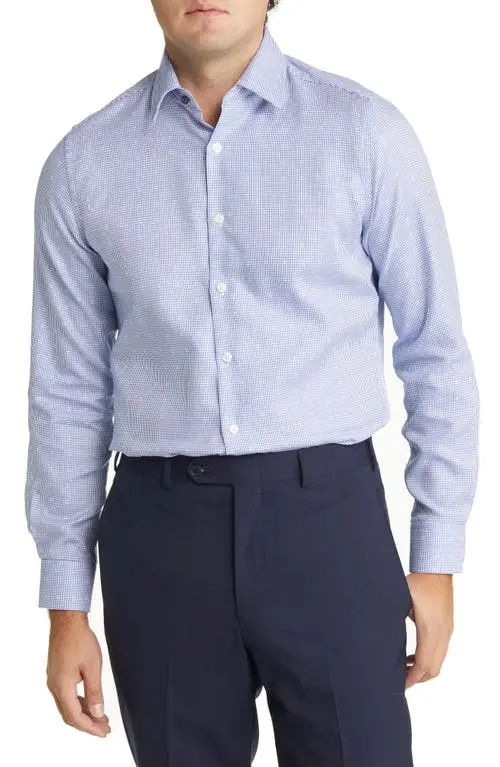 DUCHAMP Tailored Fit Basket Weave Dress Shirt - Navy