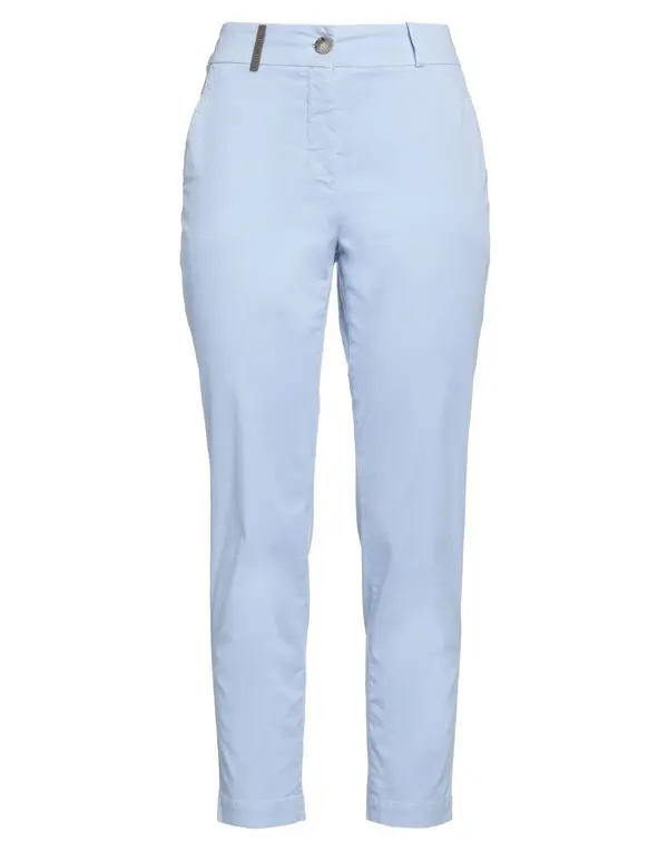Peserico Tapered Twill Pants With Leather Trim - Blue