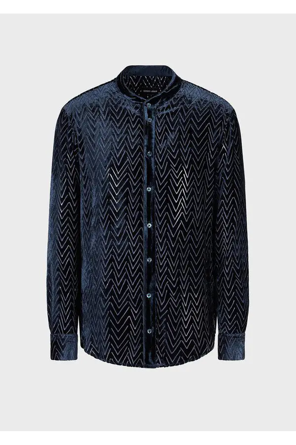 Giorgio Armani Chevron Devoré Velvet Fashion Shirt - Natural