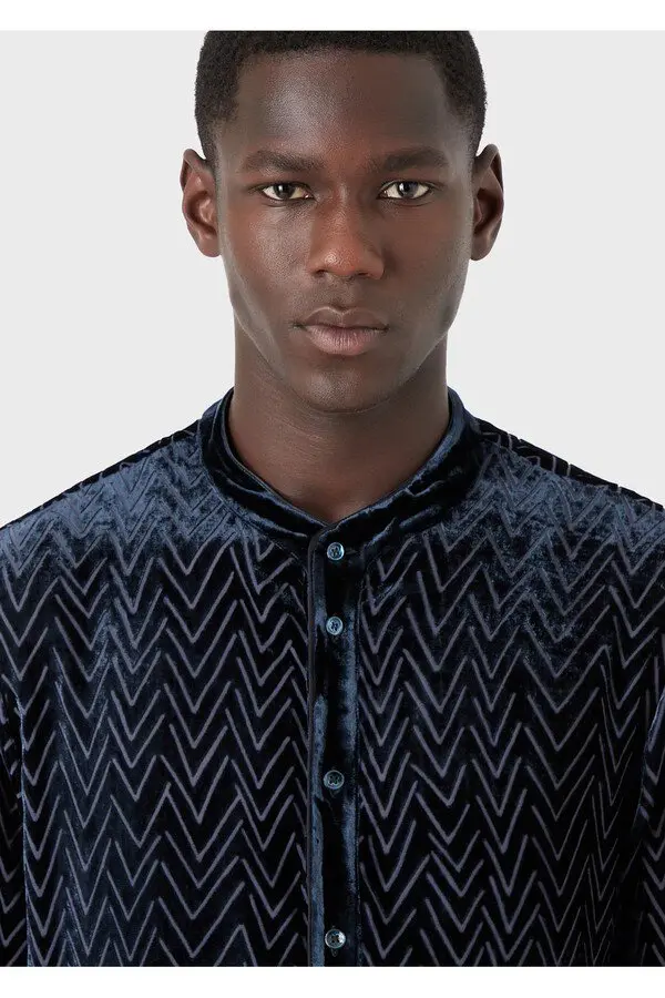 Giorgio Armani Chevron Devoré Velvet Fashion Shirt - Natural