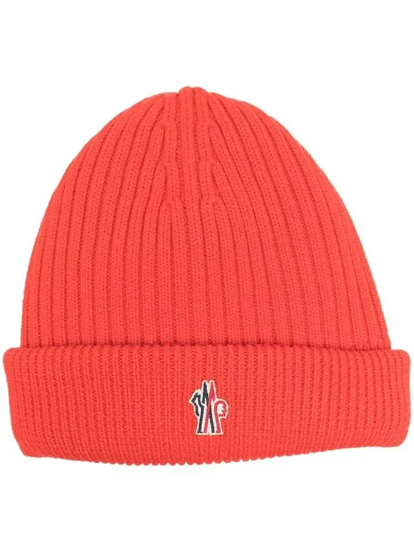 Moncler Virgin Wool Ribbed Beanie – Vibrant Red with Iconic Logo Patch Logo virgin wool beanie in red - Moncler Enfant | Mytheresa main image 3