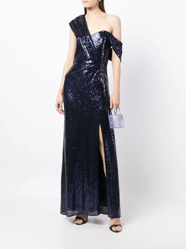 Badgley Mischka High-shine Cold-shoulder Midi Dress