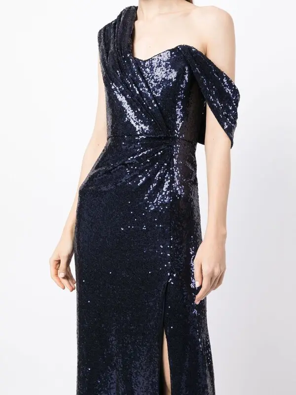 Badgley Mischka High-shine Cold-shoulder Midi Dress