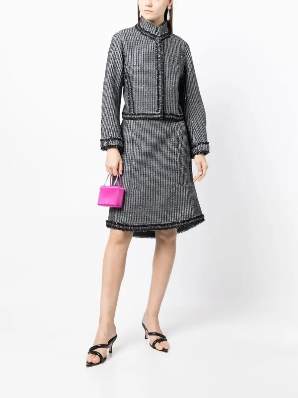 Shiatzy Chen Tweed Jacket With Tasselled Trim - Black