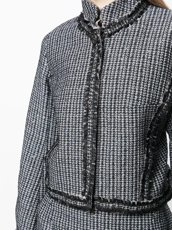 Shiatzy Chen Tweed Jacket With Tasselled Trim - Black