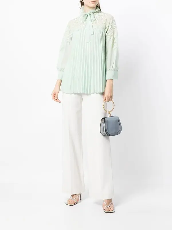 Shiatzy Chen Pleated Lace-collared Blouse