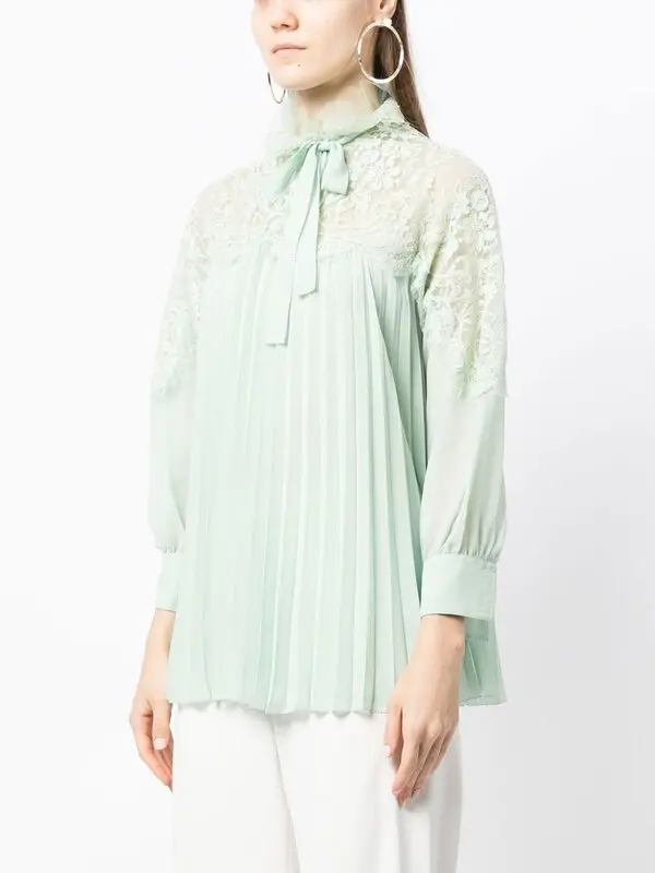Shiatzy Chen Pleated Lace-collared Blouse