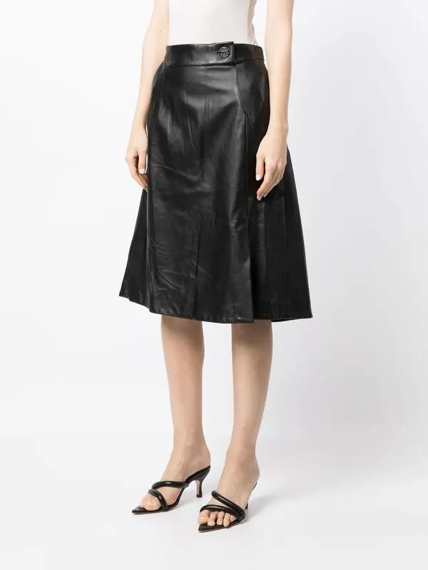 Shiatzy Chen Leather Midi Skirt
