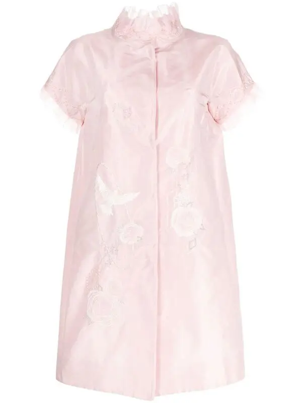 Shiatzy Chen Silk Embroidered Ruffle-trim Coat - Pink