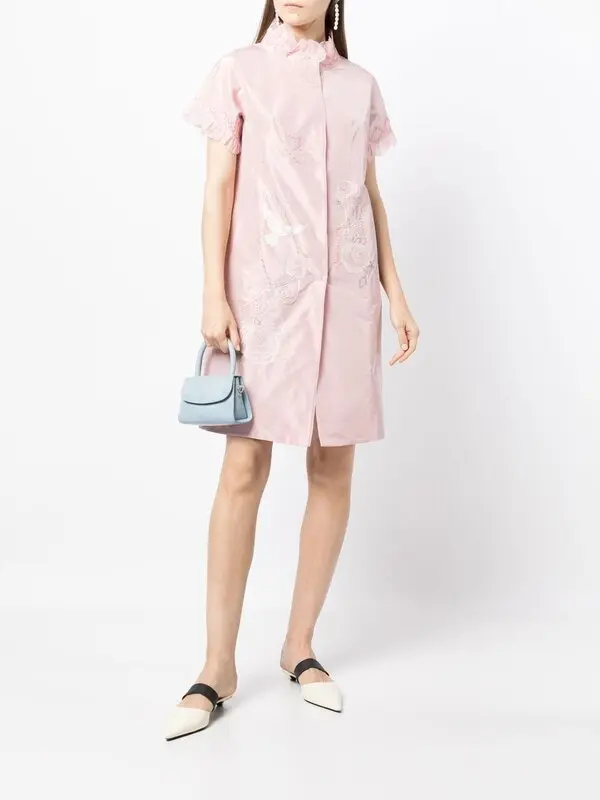 Shiatzy Chen Silk Embroidered Ruffle-trim Coat - Pink