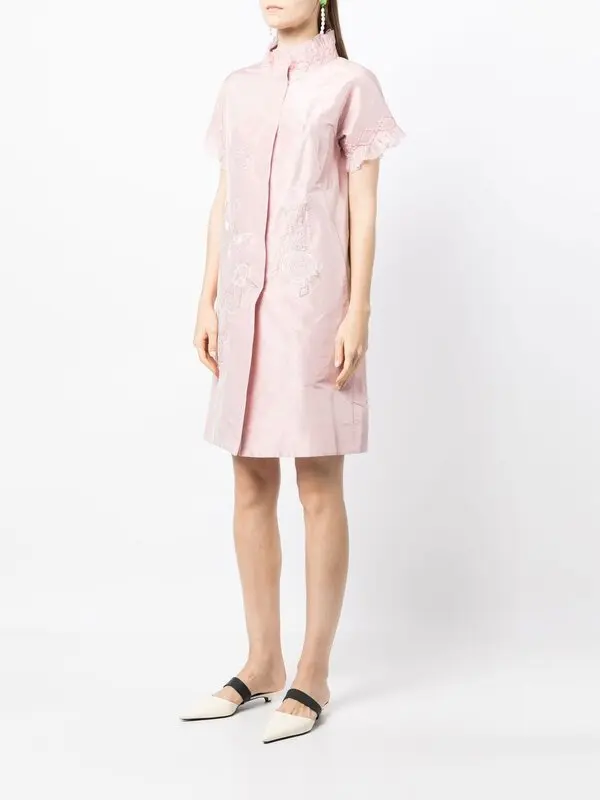 Shiatzy Chen Silk Embroidered Ruffle-trim Coat - Pink