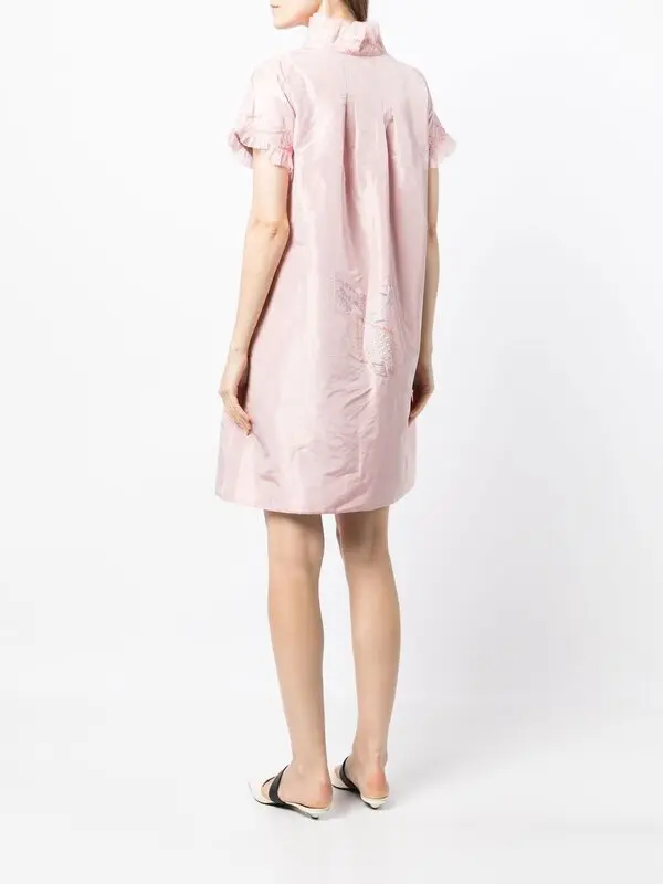 Shiatzy Chen Silk Embroidered Ruffle-trim Coat - Pink