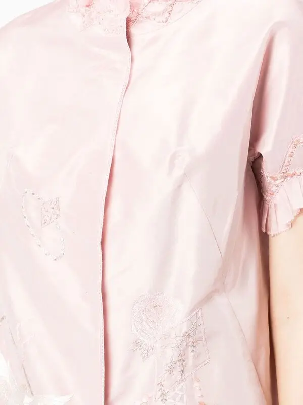 Shiatzy Chen Silk Embroidered Ruffle-trim Coat - Pink