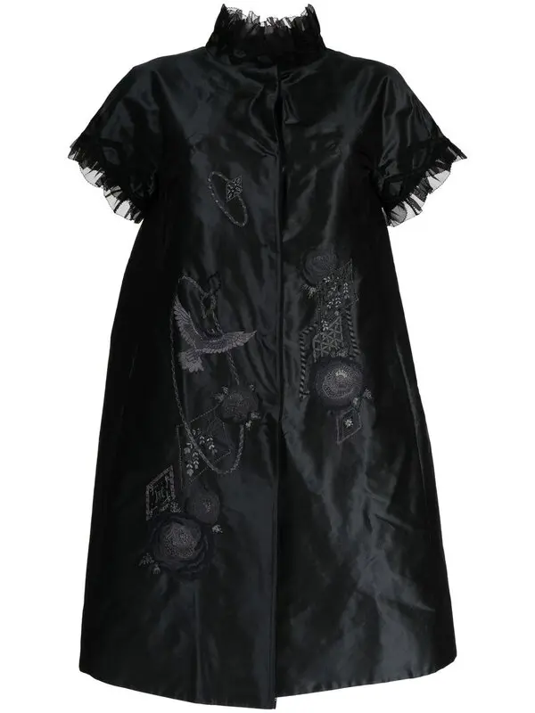 Shiatzy Chen Silk Embroidered Coat - Black