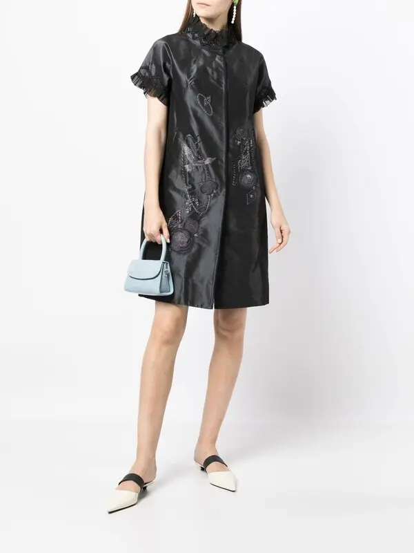 Shiatzy Chen Silk Embroidered Coat - Black