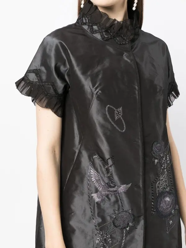 Shiatzy Chen Silk Embroidered Coat - Black