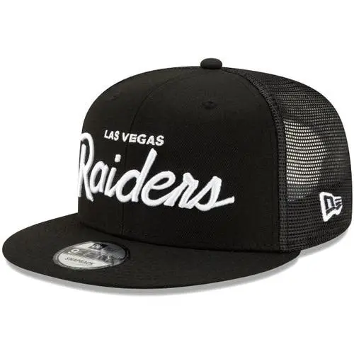New Era Las Vegas Raiders Script Trucker 9fifty Snapback Hat