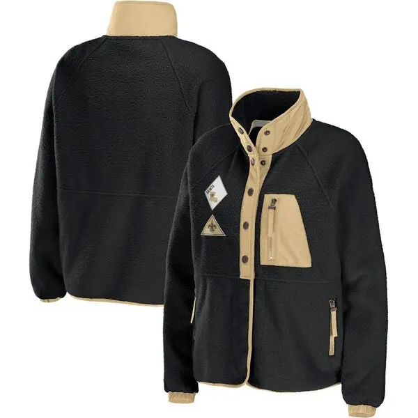 WEAR BY ERIN ANDREWS New Orleans Saints Polar Fleece Raglan Full-snap Jacket - Black