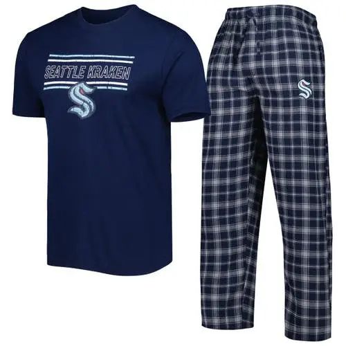 CONCEPTS SPORT Gray Seattle Kraken Badge T-shirt & Pants Sleep Set - Navy