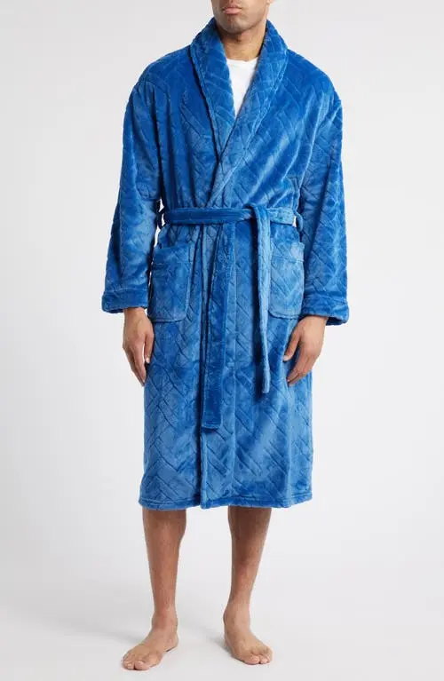 Majestic International Crossroads Basket Weave Fleece Robe - Denim Blue