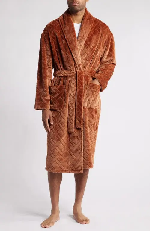 Majestic International Crossroads Basket Weave Fleece Robe - Sienna