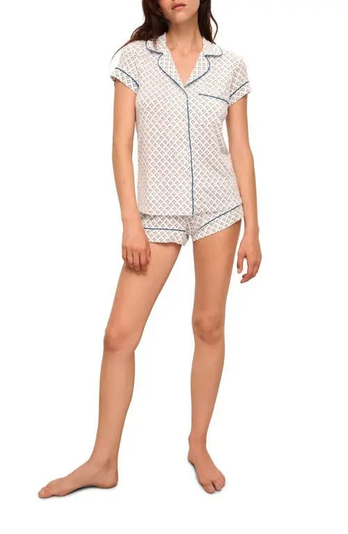 Eberjey Gisele Printed Short Pajamas - Petite Batik Ivory/denim