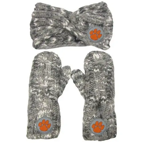 ZOOZATZ Clemson Tigers Logo Marled Headband And Mitten Set - Gray