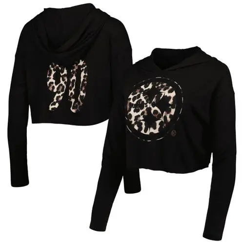 MAJESTIC THREADS T.j. Watt Pittsburgh Steelers Leopard Player Name & Number Long Sleeve Cropped Hoodie - Black