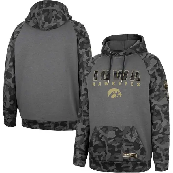 COLOSSEUM Iowa Hawkeyes Oht Military Appreciation Camo Stack Raglan Pullover Hoodie