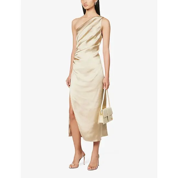 PRETTY LAVISH Amelia One-shoulder Satin-woven Midi Dress