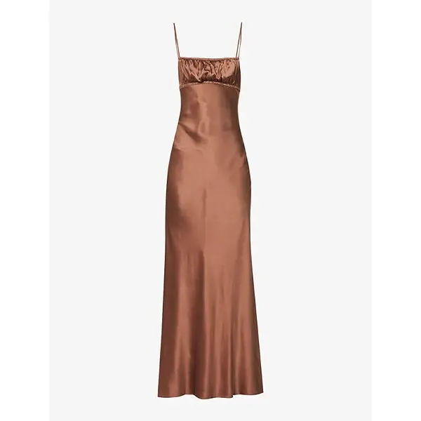 Bec & Bridge Amber Square-Neck Silk Maxi Dress - Chocolate | Editorialist