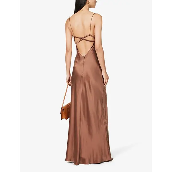 Bec & Bridge Amber Square-Neck Silk Maxi Dress - Chocolate | Editorialist