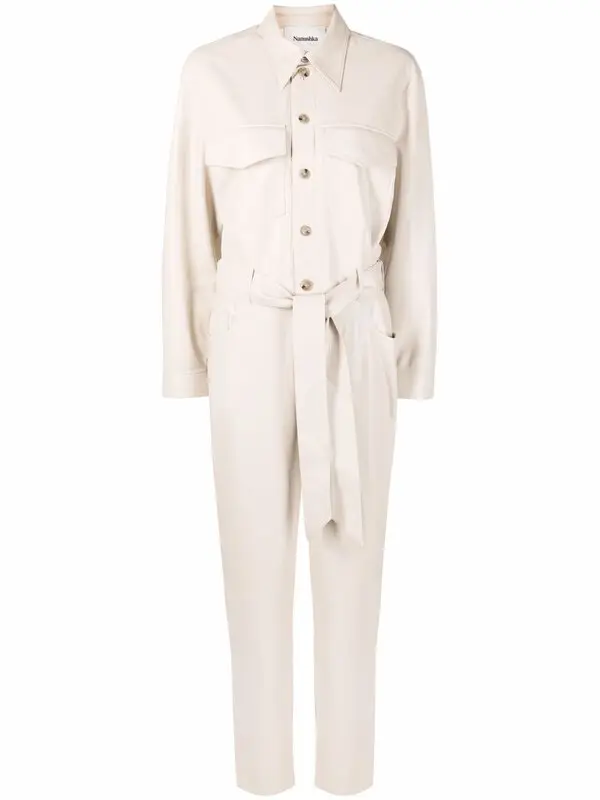 Nanushka Long-sleeved Belted Boilersuit - Neutrals
